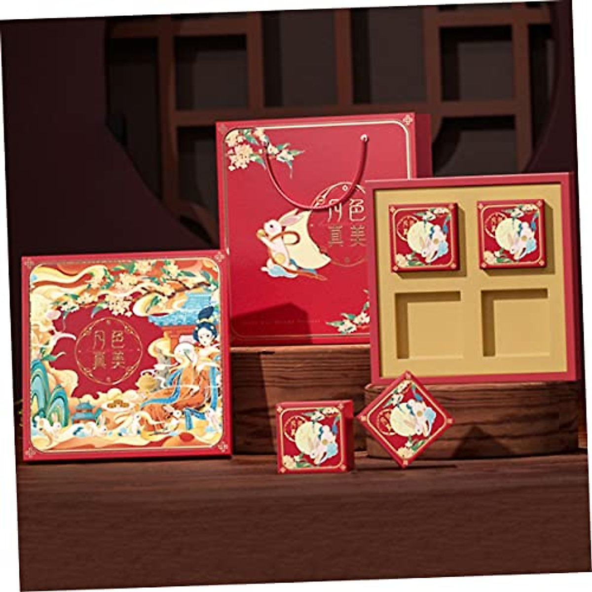 HEMOTON 1 Set Moon Cake Box Mini Paper Cups Cookie Containers Mini Cake Boxes Paper Cupcake Container Ornament Container Mooncake Packaging Box Festival Gift Holder Pastries Holder Box