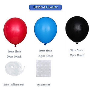 120 PcsRed Blue Black Balloon Garland for Hero Party, Red Blue Party Baby Shower Decorations Hero Birthday Party Decoration Children's Day Gift