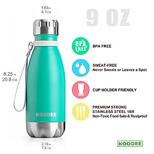 koodee Small Water Bottle 9 oz Stainless Steel Double Wall Vacuum Insulated Water Bottle BPA Free-Reusable Metal Leak Proof Water Flask (Black)