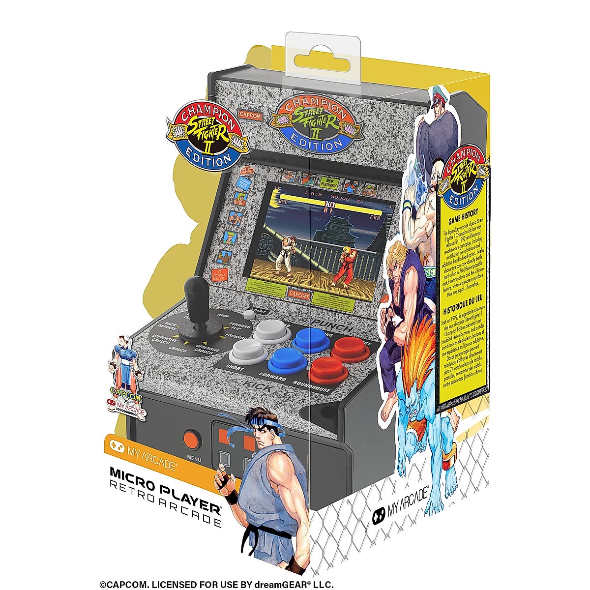My Arcade Street Fighter 2 Champion Edition Micro Player-Fully Playable, Includes CO/VS Link for Multiplayer Action, 7.5 Inch Collectible, Full Color Display, Battery or Micro USB Powered