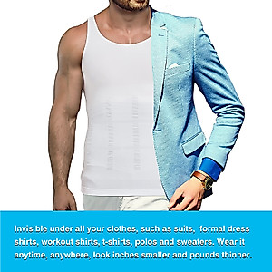 KOCLES Mens Athletic Compression Shirt Slimming Body Shaper Tank Top Abs Abdomen Slim Vest Undershirt (White, Large)