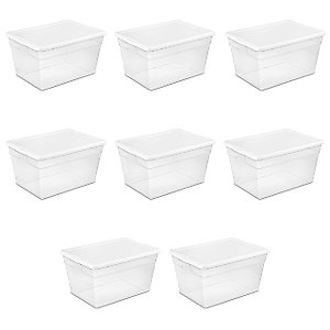 Sterilite 16598008 56 Quart/53 Liter Storage Box, White Lid w/ Clear Base, 8-Pack