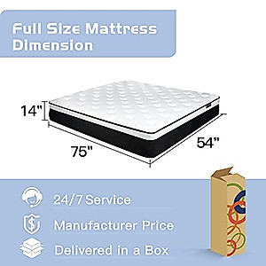 CHEVNI Full Mattress, 14 Inch Full Size Mattress with Individually Pocket Springs,Euro Top Medium Firm Hybrid Mattress in a Box,Strong Edge Support,CertiPUR-US (14 Inch, Full)