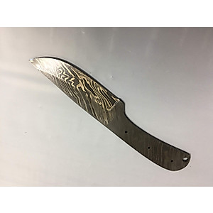 8.5 inches long hand forged Twist pattern Damascus steel trailing point blank blade skinning knife with 3 Pin hole & an inserting hole space 4 inches cutting edge