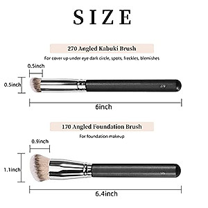 Kugge Under Eye Concealer Brush & Foundation Brush for Liquid Makeup, 2PCS Dense Synthetic Angled Kabuki Blending Makeup Brush, for Liquid, Cream and Setting Powder