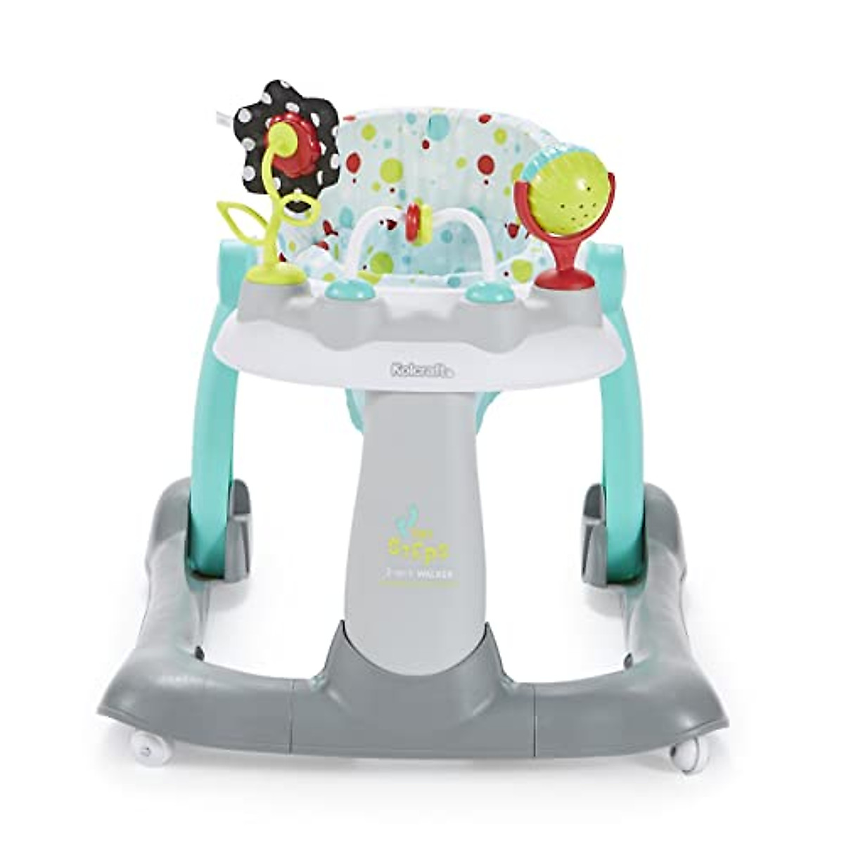 Kolcraft Tiny Steps 2-in-1 Infant and Baby Activity Baby Push Walker Foldable with Wheels, Seated or Walk-Behind for Baby Girl or Boy - Bubbles