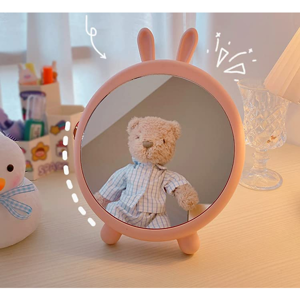 Glattly Girls Desktop Makeup Mirror, Rabbit Mirror, Large Mirror in Student
