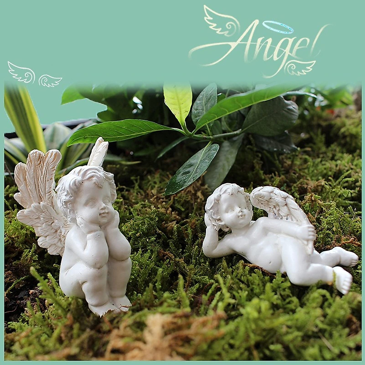 Set of 5pcs Miniature Angel Figurine, Mini White Baby Cherub Wings Fairy Garden Statue Resin Bonsai Ornaments Flower Pot Sculpture for Outdoor Micro Landscape Lawn Décor