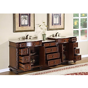 Silkroad Exclusive HYP-0213-CM-UIC-90 Double Sink Bathroom Vanity with English Chestnut Finish Bath Cabinet, 90.25", Medium Wood