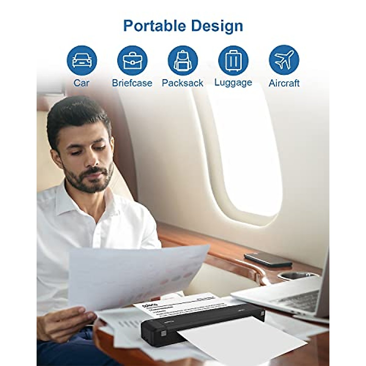 Portable Printer, POLONO MT800 2.0 Wireless Bluetooth Thermal Printer, Support 8.5" X 11" US Letter, Compatible with Android and iOS, Mobile Thermal Transfer Printer for Travel, Mobile Office and Home