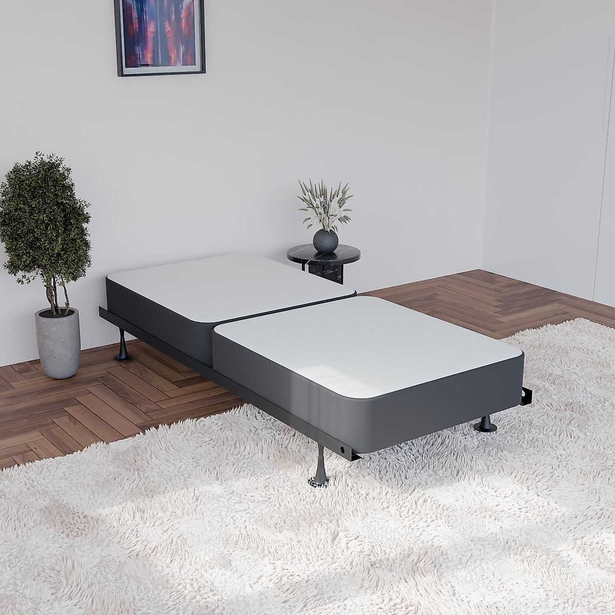 Greaton, 4-Inch Sturdy Box Spring for Mattress Support-Durable and Fully Assembled, Natural Wood Foundation for Twin XL, Black