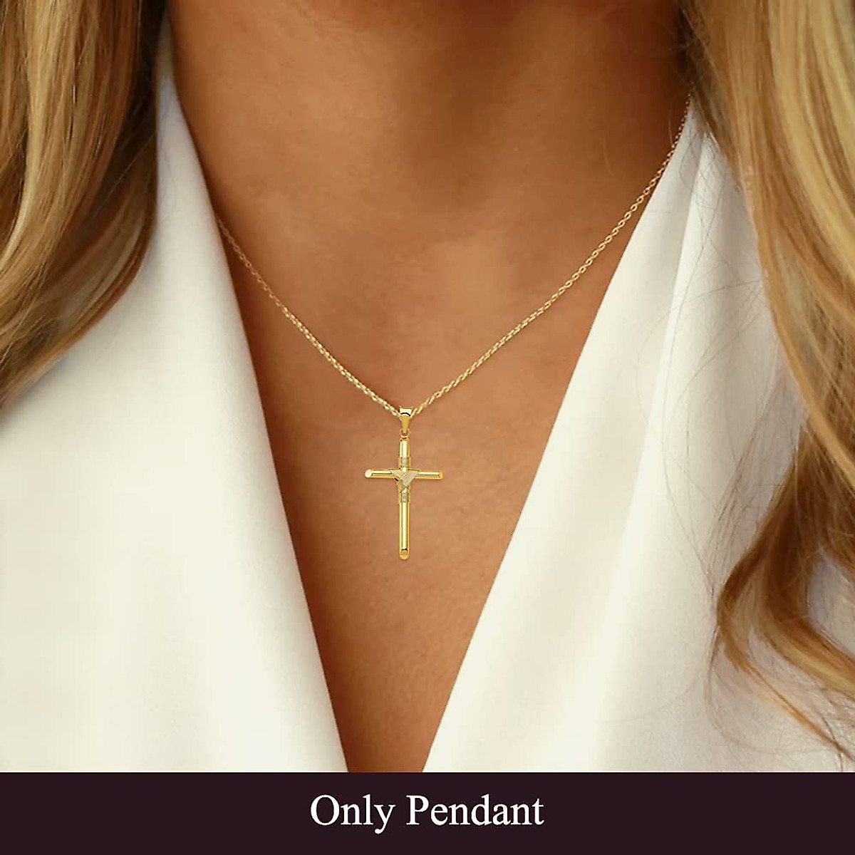 Diamond2Deal 14k Yellow Gold Polished Tube Cross Pendant for Women (L- 45.2 mm W- 23.6 mm)