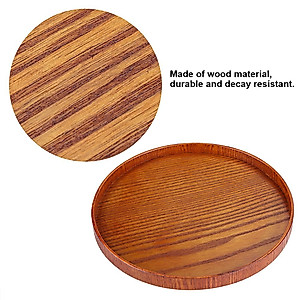 Round Serving Tray, Round Wood Serving Tray, Bar Cafe Wooden Plate Tea Food Server Dishes Water Drink Platter(24CM)