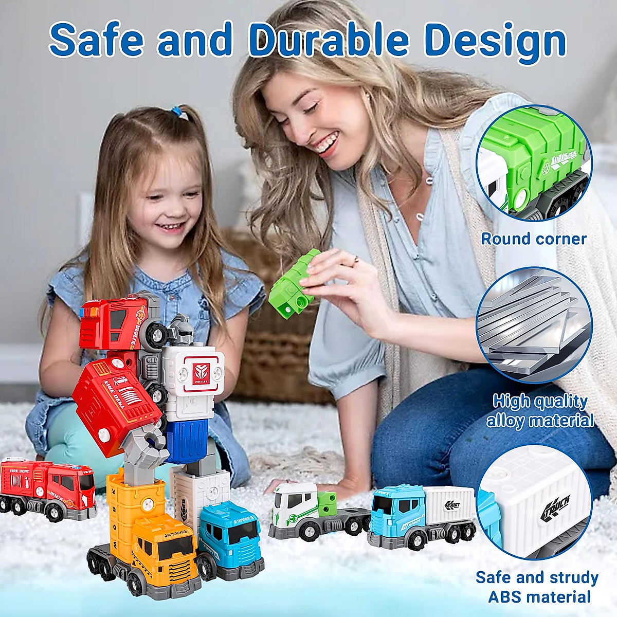 LOGOPLAY Trans-Former Robot Construction Vehicle Toy, 5 in 1 Toy Construction Vehicle Transformador Robot Toy, Trans Former Toy for Kids, Birthday Gift for 5 6 7 8 9 10 Years Old Boys and Girls