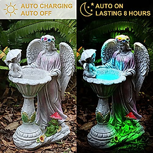 Voveexy Angel Garden Statue, Solar Garden Figurine with Color Changing Light Outdoor Décor Resin Frog Sculpture Lawn Ornament Waterproof Yard Art for Patio Lawn Yard Housewarming Garden Gift