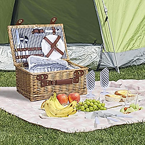 SatisInside Picnic Basket for 2 Wicker Picnic Set with Insulated Liner for Camping,Wedding,Valentine Day,Gift - Reinforced Handle, Grey Stripes