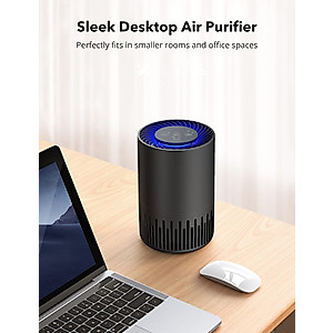 Air Purifier for Home Bedroom, True HEPA Air Purifiers for Small Room, Air Cleaners for Smoke Pollen Pet Hair Dander Dust Odor with 4 Fan Speeds, Sleep Mode, Night Light, Black