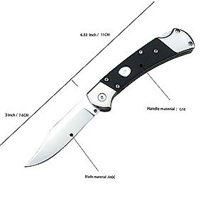 3'' 440C Clip Point Blade Black G10 Handle Back Lock Folder Opening,Camping EDC Tool Folding Pocket Knife Everyday Carry,Gift for Men