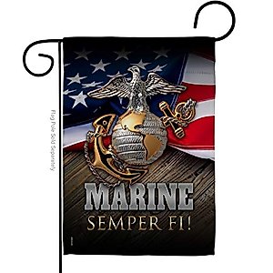 Marine Semper Fi Garden Flag - Armed Forces USMC United State American Military Veteran Retire Official - House Decoration Banner Small Yard Gift Double-Sided Made In USA 13 X 18.5