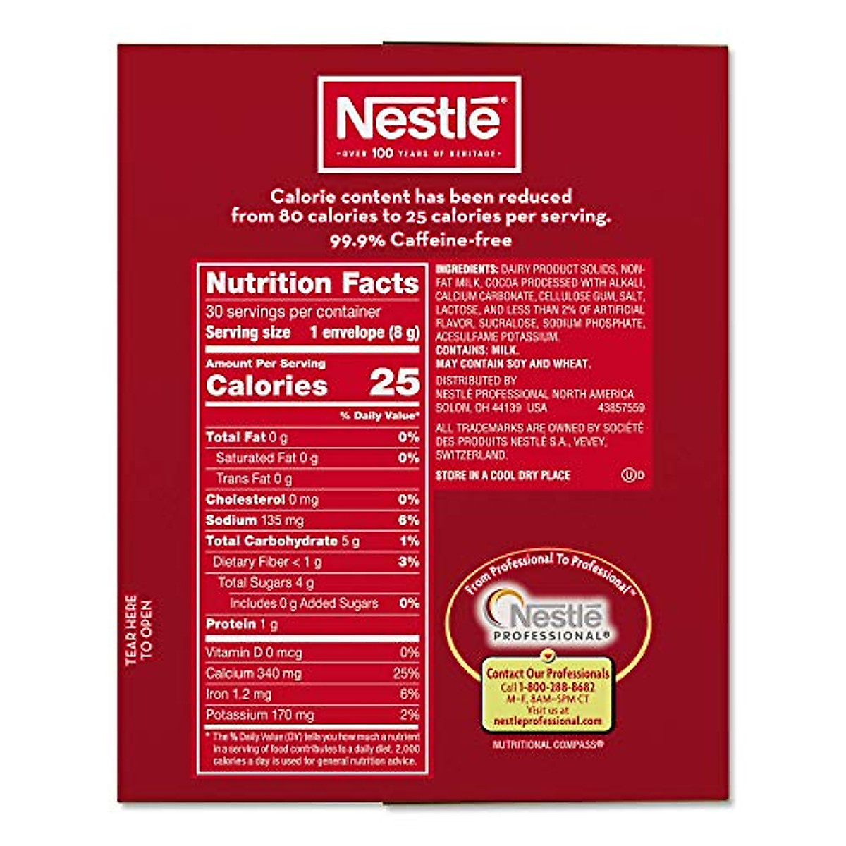 Nestle Cocoa Mix No Sugar Added 30 Count .28 Oz Packets