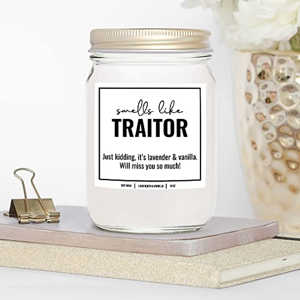 YouNique Designs New Job Candle for Women, 8 Ounces, Going Away Candle for Coworker, Coworker Leaving Candle for Women, Farewell, Goodbye, All Natural Soy Aromatherapy Candles (Lavender & Vanilla)