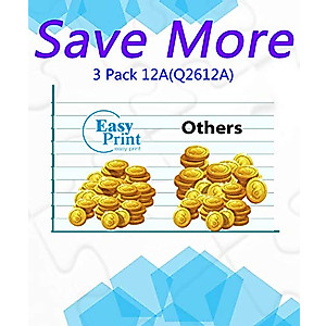 (3-Pack, Black) Compatible 12A Q2612A Toner Cartridge 2612A Used for HP Laserjet Laserjet Pro 1010 1012 1018 1020 1022 1022n 3015 3030 3050 3052 3055 M1319F Printer, by EasyPrint