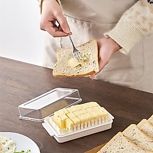 Quantitative Cutting Butter Dish, Plastic Butter Dish With Dividable Lid, Butter Airtight Preservation Container Box,Keeper Container for Freezer Countertop Butter Storage and Accurate Cutting (White)