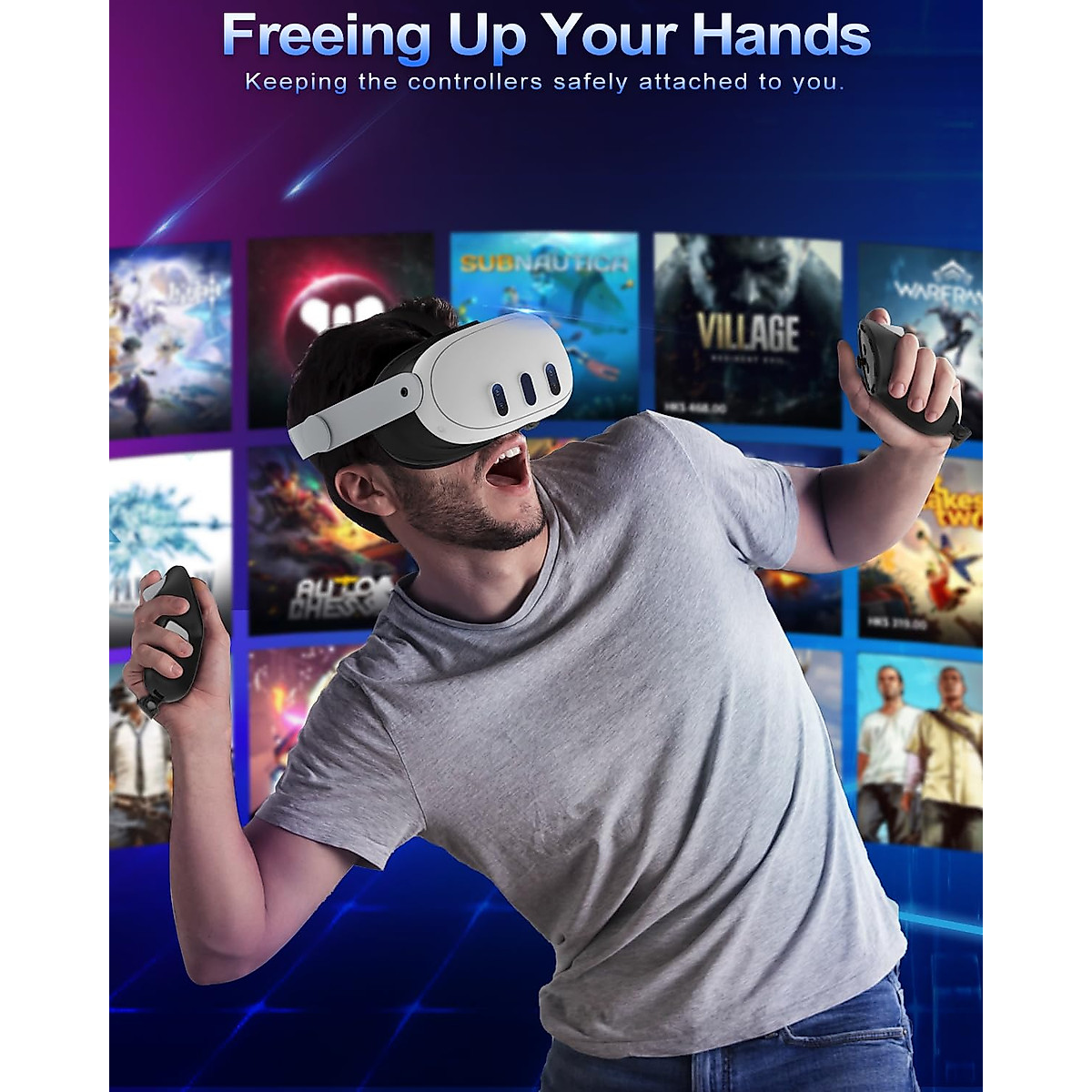 AMZDM Controller Grip for Oculus Meta Quest 3S Oculus Quest 3 VR Accessories Grips Cover for VR Touch Controllers Straps Silicone Covers Protector with Non-Slip Thumbstick Covers 1Pair Black