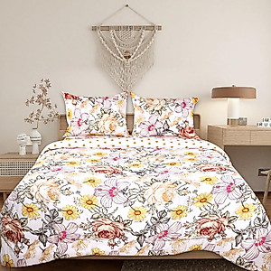 HNHUAMING Floral Twin Comforter Set for Girl,Reversible Comforter Twin Set, 5 Piece Twin Size Bed Set,Comfortable and Breathable Microfiber Bed in a Bag Set for Kid Girl