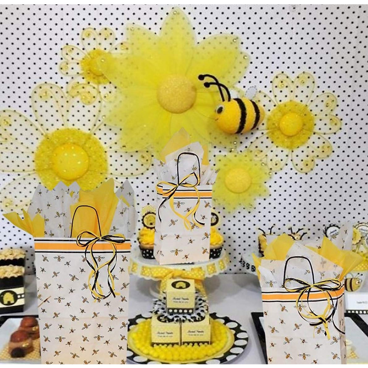 Gift Bags with Match Tissue Paper Tags and Raffia Ribbon - 3 Total Assorted Sizes (BEE)