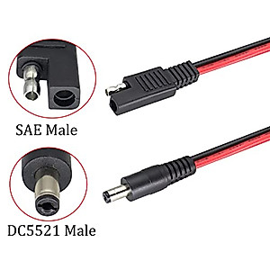 HCFeng 2Pack SAE to DC Adapter Cable SAE Plug to DC 5.5mmx2.1mm Male Connector Cables with SAE Polarity Reverse Adapter & DC8/6.5/5.5/4.0/3.5(mm) Adapters for Solar Battery Panel (14AWG 2ft/60cm)