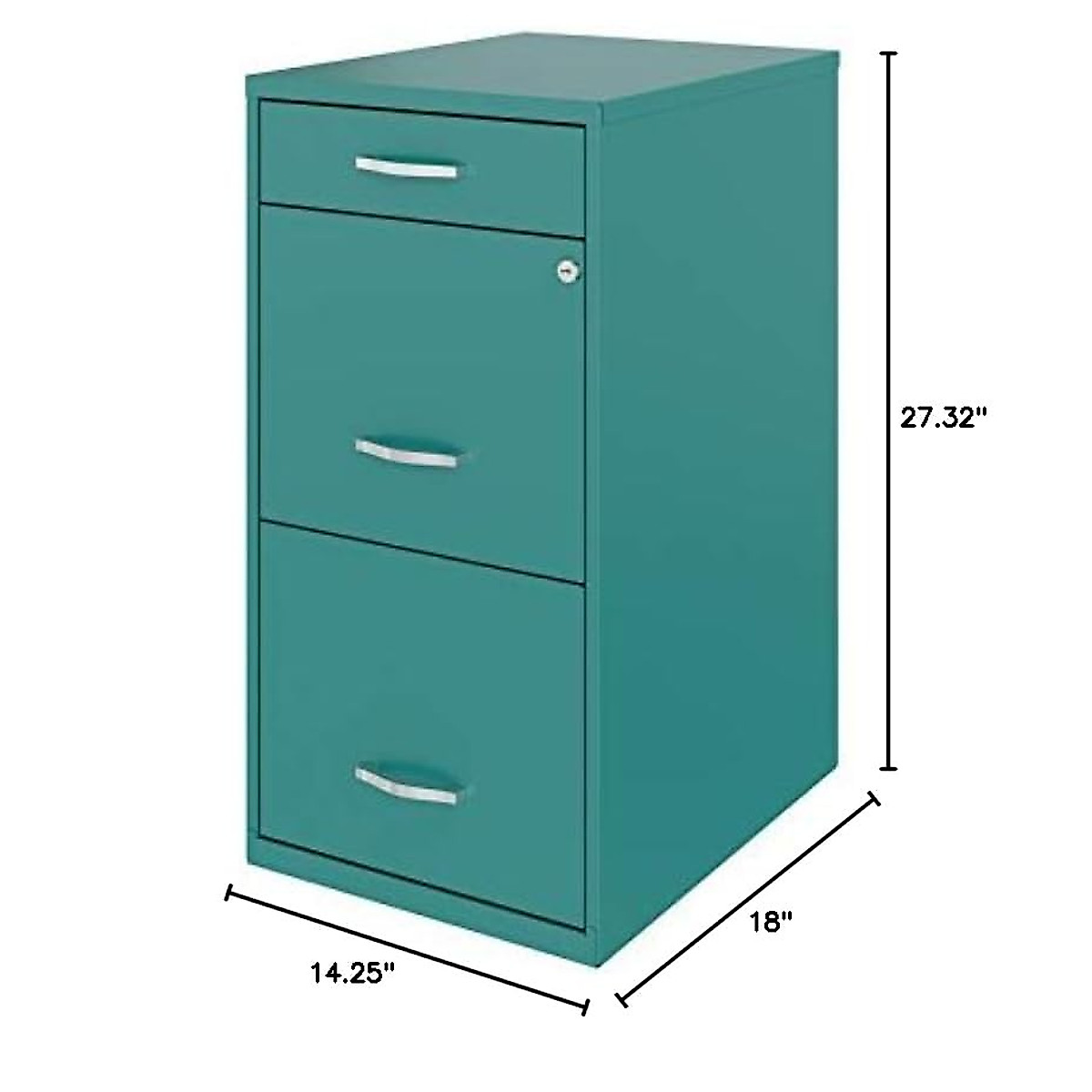 Pemberly Row 3 Drawers 27.32" Vertical Turquoise Metal Filing Cabinet Lockable Pre-Assembled Stationary Letter Size for Home, Office