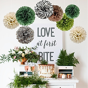 ANSOMO Jungle Safari Tissue Paper Pom Poms Wild Animal Leopard Zebra Print Cheetah Party Decorations Sage Green Brown Flowers Wall Hanging Décor Table Centerpieces Supplies Birthday Bridal Baby Shower