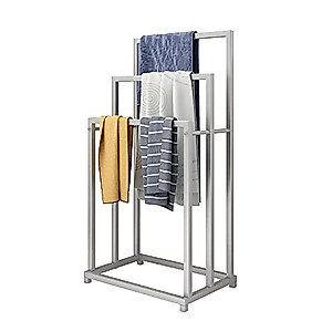 BOFENG Metal Silver Floor Free Standing Towel Racks for Bathroom,Chrome Ladder Towel Racks Anti-Rust Bathroom Accessories Organizer for Bath Storage & Hand Towel,Pool Drying Rack