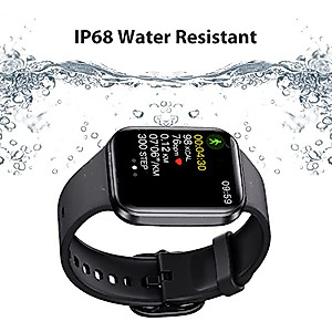 WalkerFit A1 Smart Watch, Reloj Inteligente, Fitness Tracker with Heart Rate/Blood Pressure SpO2 Monitor,1.7" Touch, IP68 Waterproof Reloj Compatible with iOS,Android smartwatch for Woman Man, Black