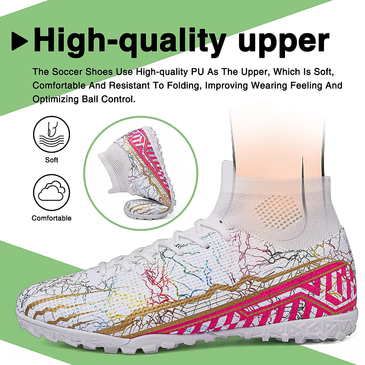 Indoor Soccer Shoes Mens Soccer Cleats Women Turf Soccer Shoes Men Tacos De Futbol para Hombre Zapatos De Futbol para Hombres Futbol Football Cleats for Big Boy Futsal Shoes High Top Shoes TF