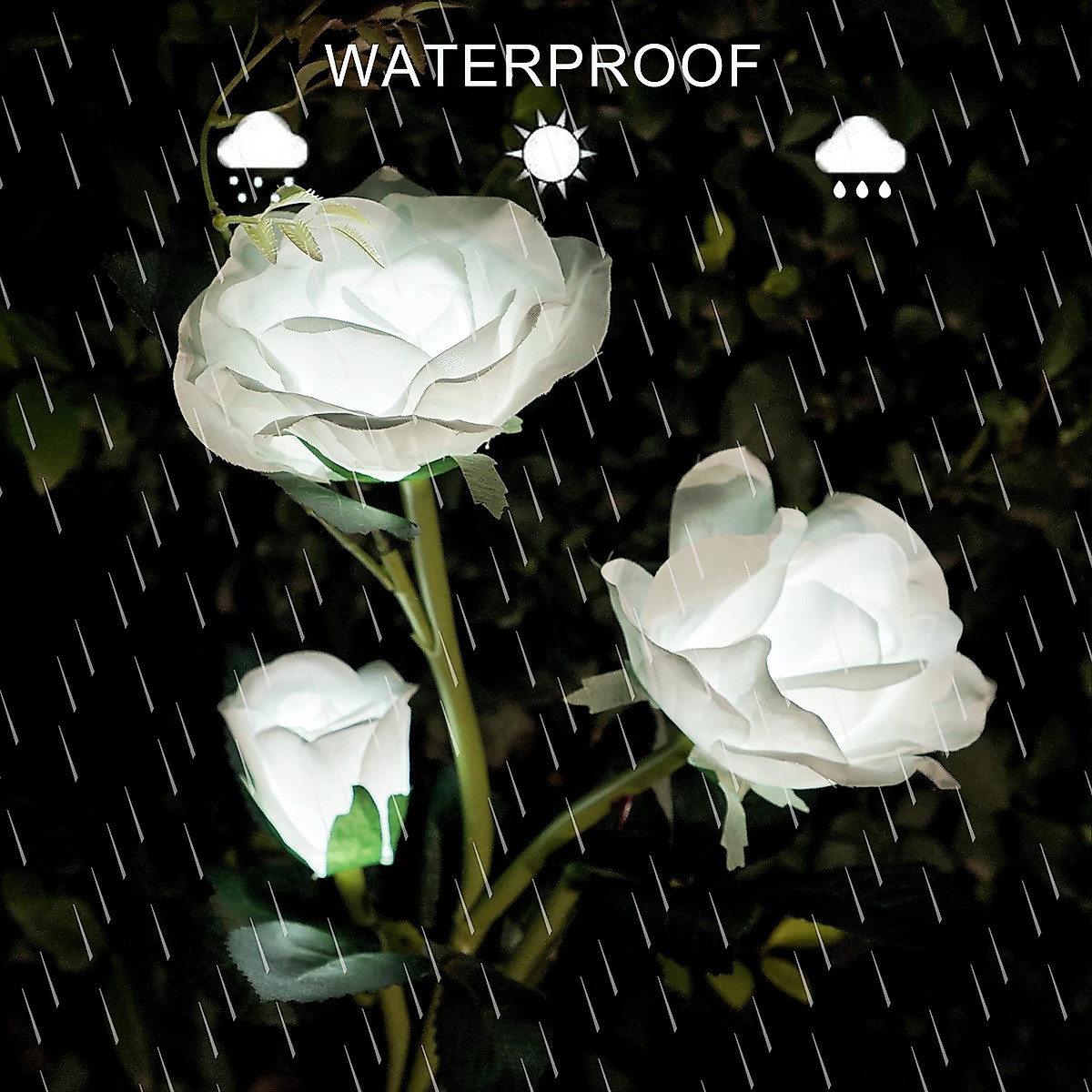 LoveNite Solar Rose Garden Lights, 2 Pack Realistic Solar Flower Lights, Waterproof LED Decorative Stake Landscape Lights for Patio Pathway Grave Cemetery Outdoor Decor (White)