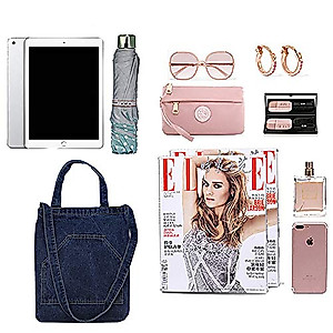 Van Caro Women Denim Shoulder Tote Crossbody Bag Casual Every-day Handbag Large Pocket, Dark Blue