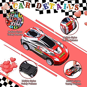 32 Pack Valentine's Day Gifts Cards with Die Cast Toy Cars Assorted Mini Pull Back Racing Plastic Vehicle Bulk for Kid School Classroom Exchange Party Favor Goodies Supplies Decor