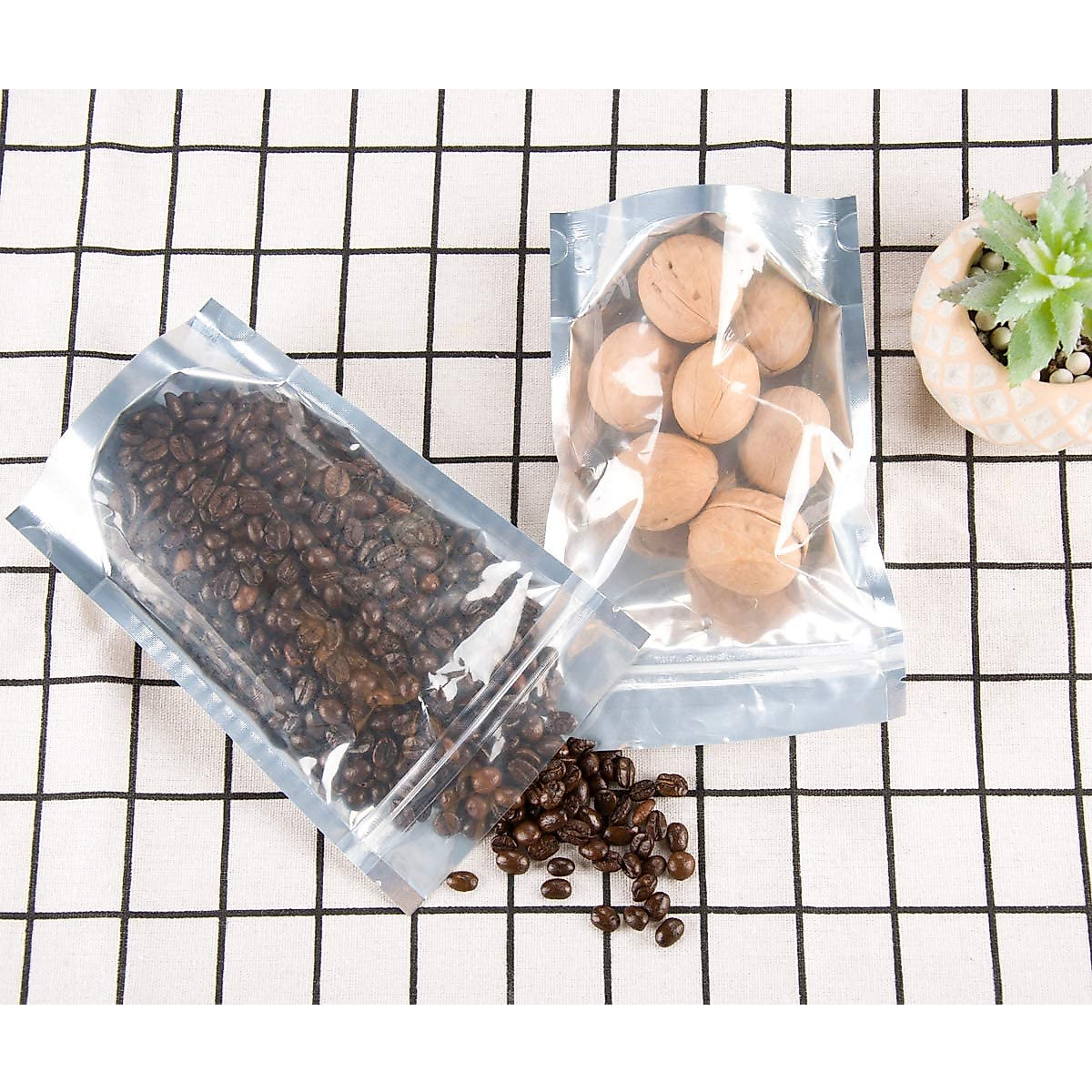 LOKQING 100 PCS Resealable Mylar Bags 4.9x7.9 Inches and 100 Pcs Translucent Plastic Cookie Bags with Stickers