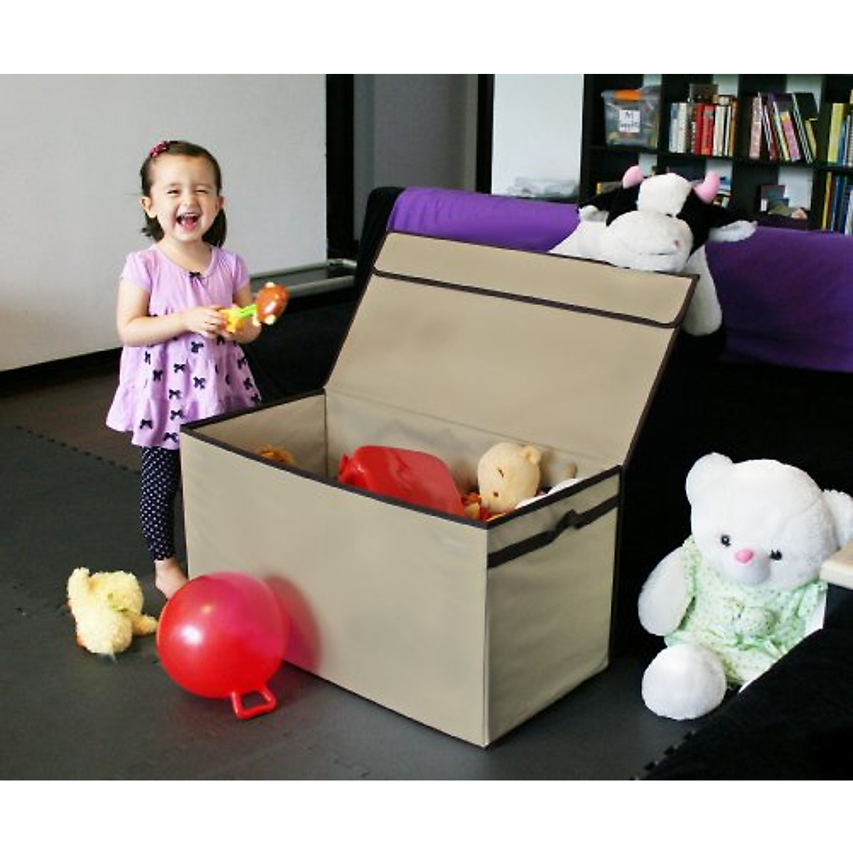 Great Useful Stuff G.U.S. Large Collapsible Toy Box | Toy Organizers, Storage bin, basket with Lid | Sturdy 600D Polyester Toy Chest | Durable, Storage Box for Kids’ Playroom | 30"x16"x16" (Ivory)