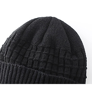 LLmoway Men Women Winter Knit Hat with Visor Warm Cuff Beanie Fleece Lined Snow Ski Skull Cap Black