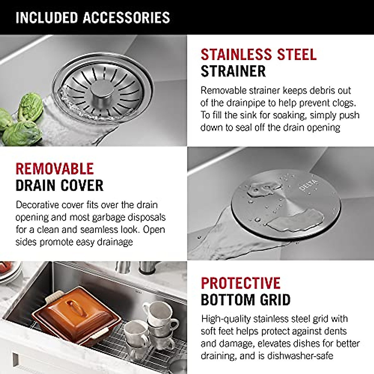 DELTA 95B932-32S-SS Lorelai Workstation Kitchen Sink Undermount Stainless Steel Single Bowl with WorkFlow Ledge and Chef’s Kit of 6 Accessories