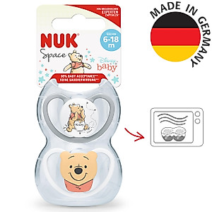 NUK Space Baby Dummy | 6-18 Months | Soothers with Extra Ventilation| BPA-Free Silicone | Disney Winnie The Pooh | 2 Count