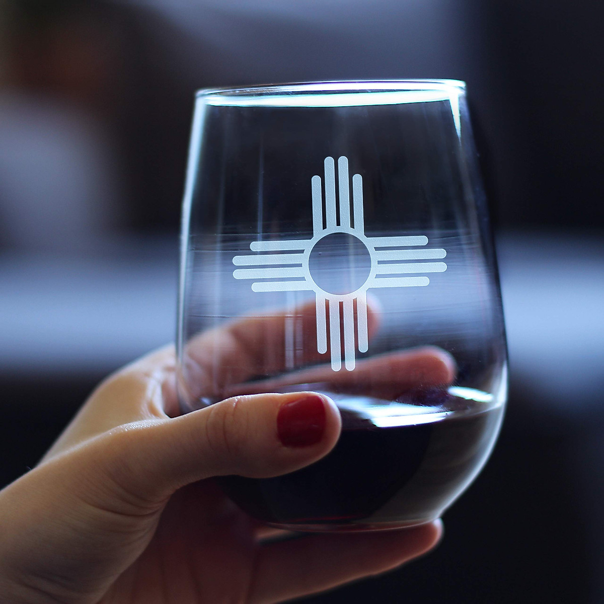 New Mexico Flag Stemless Wine Glass - State Themed Drinking Decor and Gifts for New Mexican Women & Men - Large 17 Oz Glasses