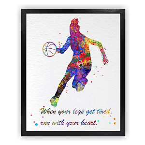 Dignovel Studios 8X10 Unframed Basketball Girl When Your Legs Get Tired Motivational Watercolor Art Print Poster Housewarming Wall Giclee Office Home Decor DN521