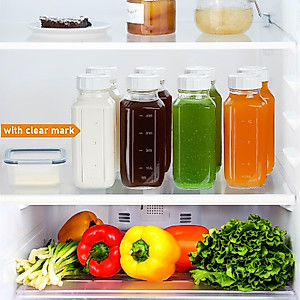 4 Pack 16 Oz Square Glass Milk Bottle With A Silicone Dispenser Cap, Glass Juice Bottles with Airtight Screw Lid, Drinking Bottles With Capacity Marks