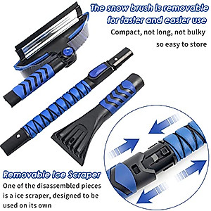 Yuntcsz 42" Snow Brush and Detachable Ice Scraper for Car Windshield with Squeegee, Extendable Aluminum Handle, 180° Pivoting Bristle Head and Foam Grip for Cars, Trucks, SUVs