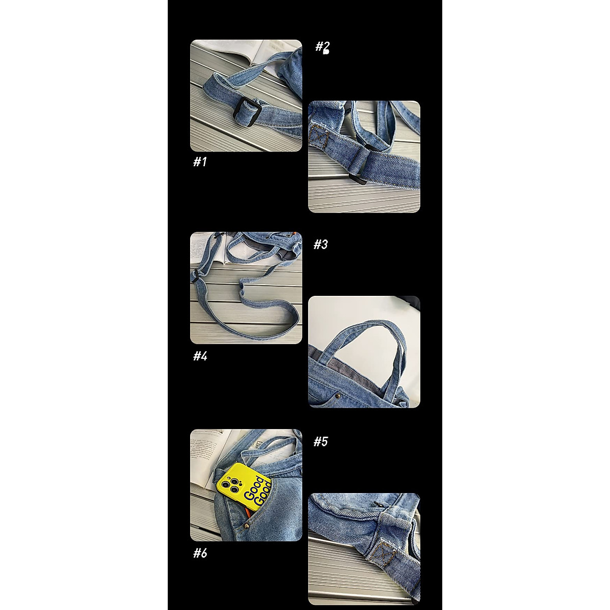 GESALOP Women's Denim Crossbody Bag, Small Shoulder Bag, Denim Purse, Handbag (Dark Blue)