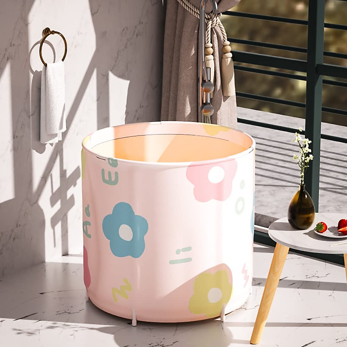 Genrenyen Portable Bathtub for Adults Foldable PVC SPA Soaking Standing Bath Tub for Shower Stall, Non-Inflatable Hot Ice Bath Tub with Thickened Thermal Foam to Keep Temperature